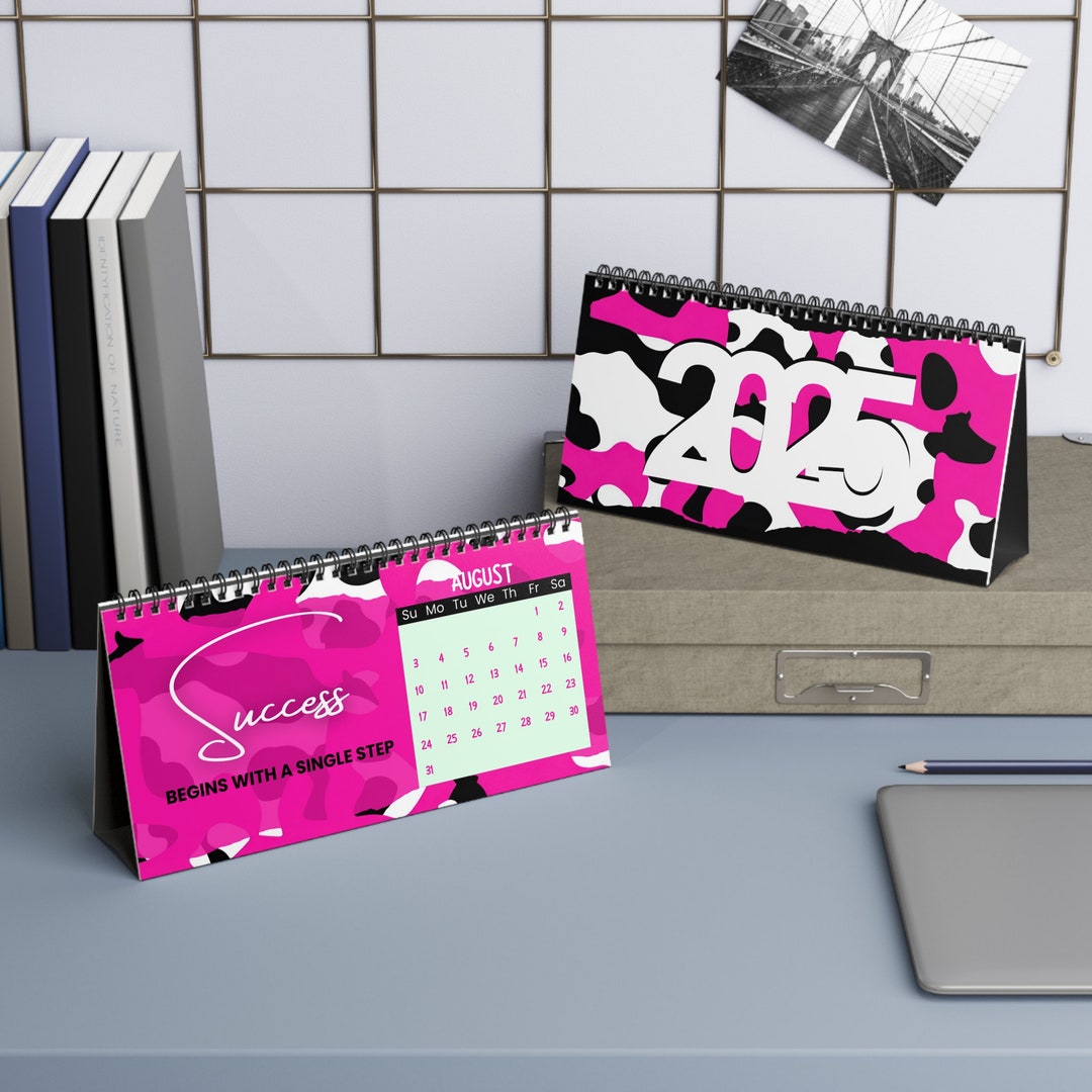 Pink Cow Print Mini Desktop Calendar - Etsy