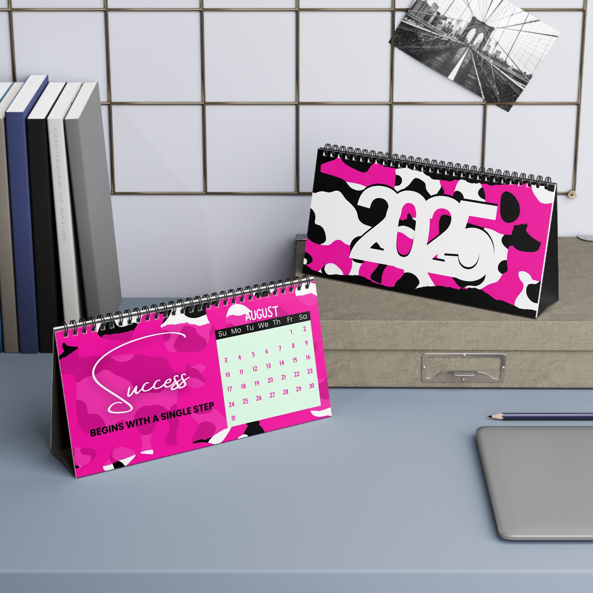 Pink Cow Print Mini Desktop Calendar - Etsy