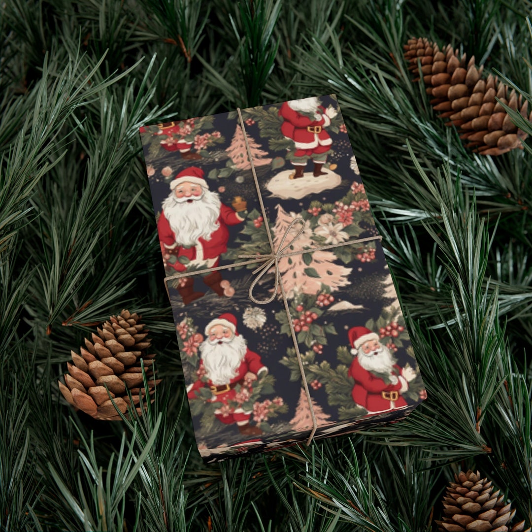 Christmas Wrapping Paper Santa Gift Wrap Vintage Gift Santa Claus ...