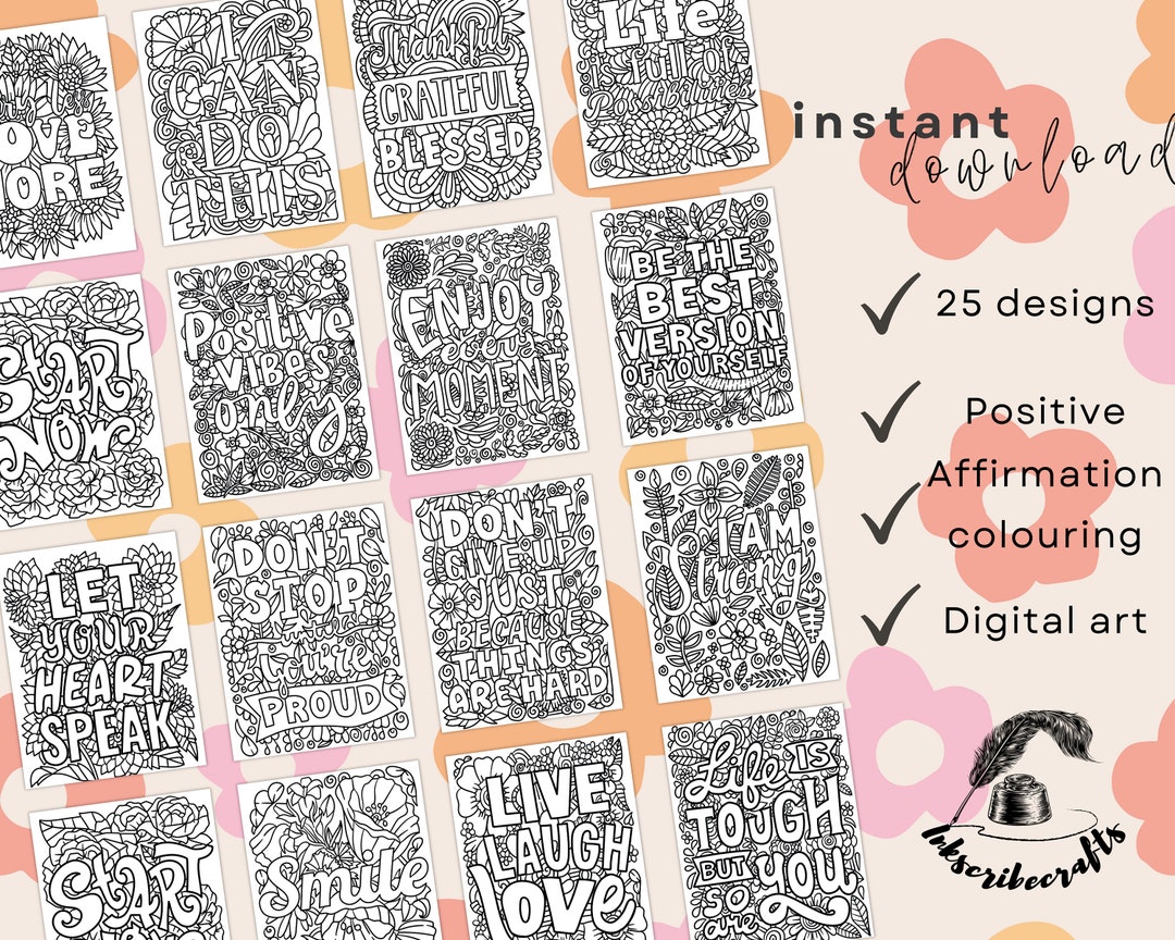 25 Page Mental Health Coloring Pages, Motivational Words, Quotes for ...