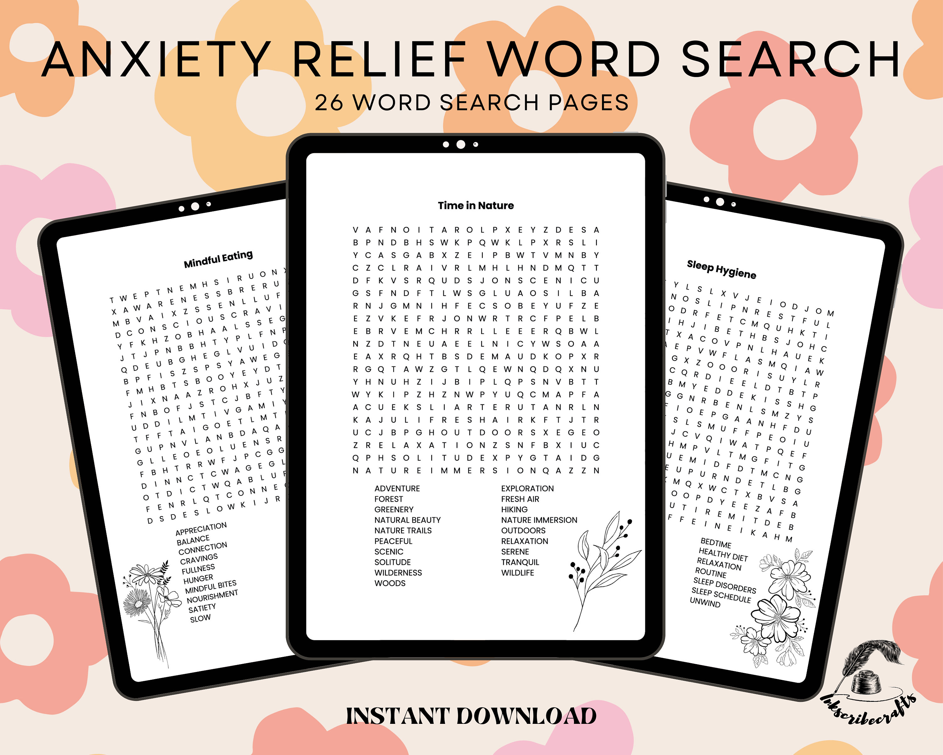 26 Anxiety Relief Word Search Printable Bundle Mental Health Word ...