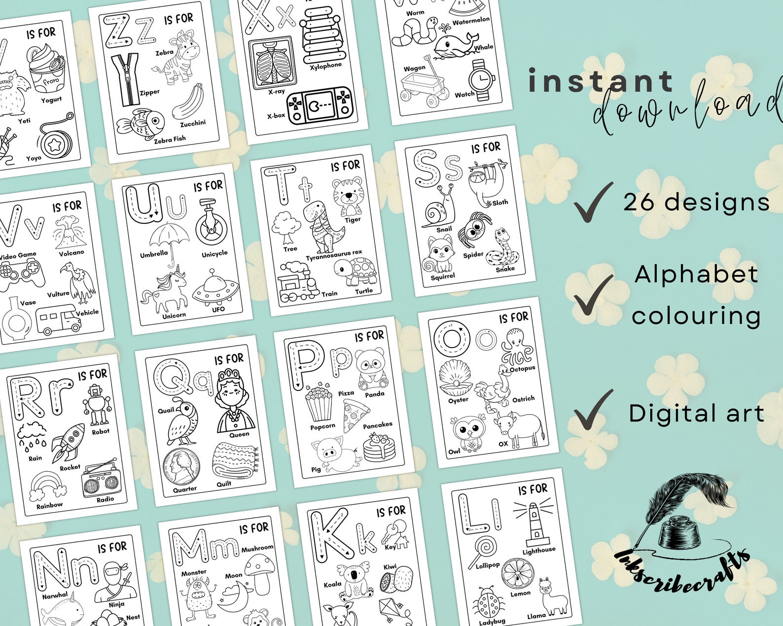 Alphabet Colouring Sheets, 26 Page Printable Colouring Sheets, A-Z ...