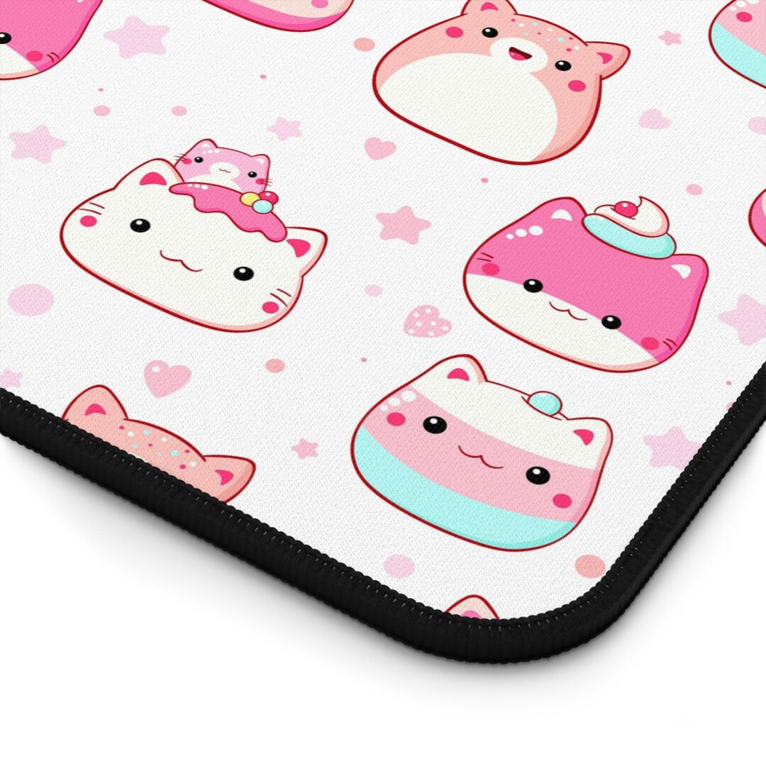 Kawaii Pink Cat Desk Mat | Rosy Critter Neoprene Mouse Pad - Etsy