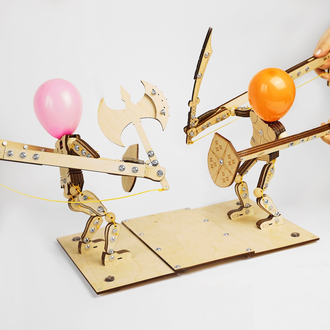 Premium Wooden Bots Battle Game for 2 Players Large Balloon Warriors ...