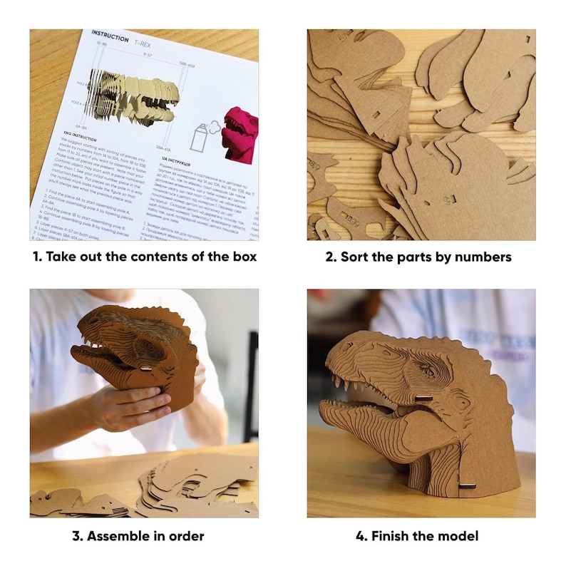 Dinosaur T-rex Cardboard 3D Puzzle: Eco-friendly DIY Sculpture - Etsy