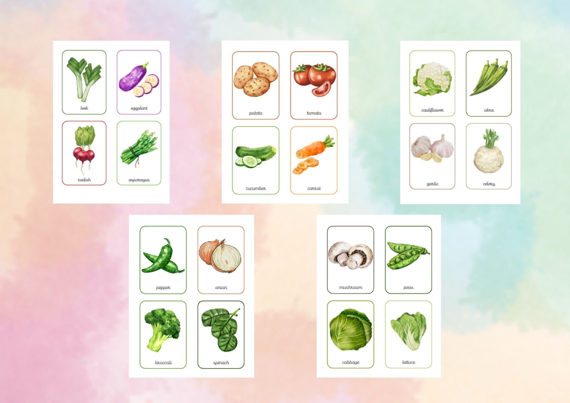 Printable Animals Fruits Vegetables Flash Cards, Montessori, Preschool ...