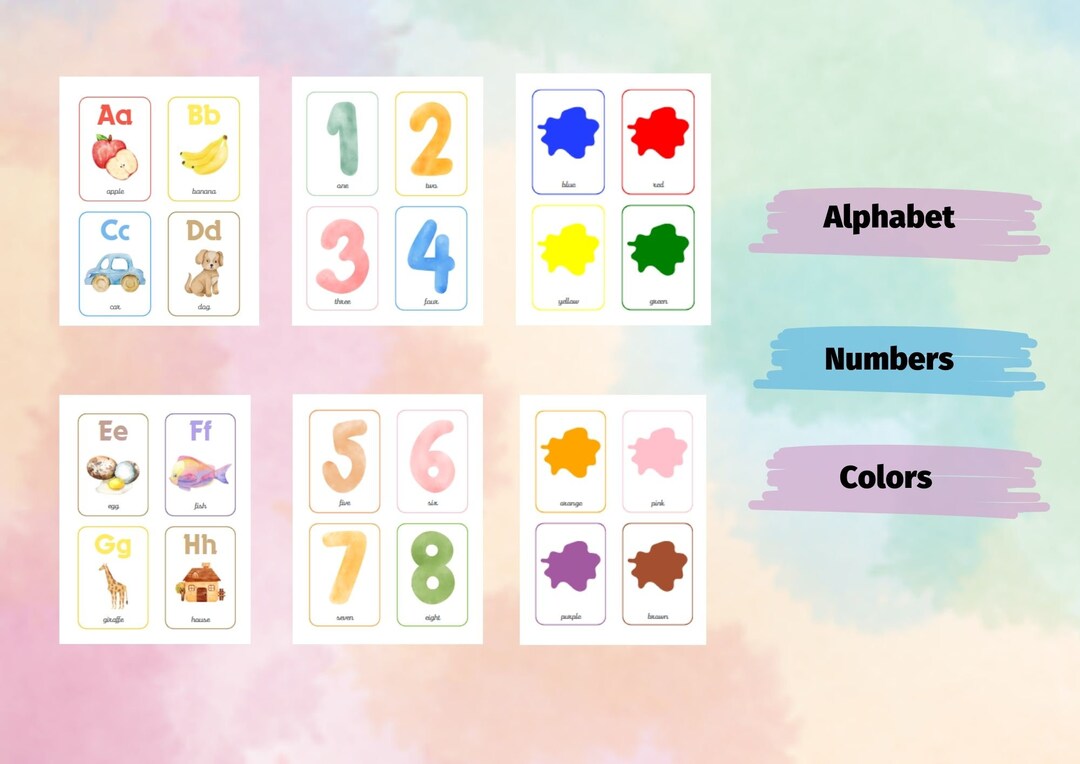 Printable Alphabet Numbers Colors Flash Cards, Montessori, Preschool ...