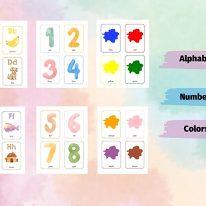 Printable Alphabet Numbers Colors Flash Cards, Montessori, Preschool ...