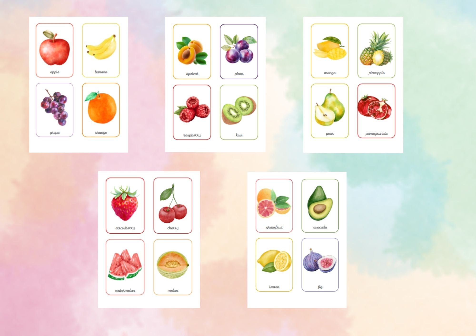 Printable Animals Fruits Vegetables Flash Cards, Montessori, Preschool ...