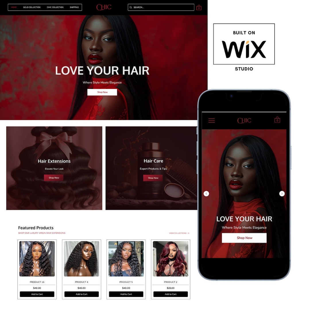 WIX Hair Website Template , Black and Red Hair Website, WIX Website ...