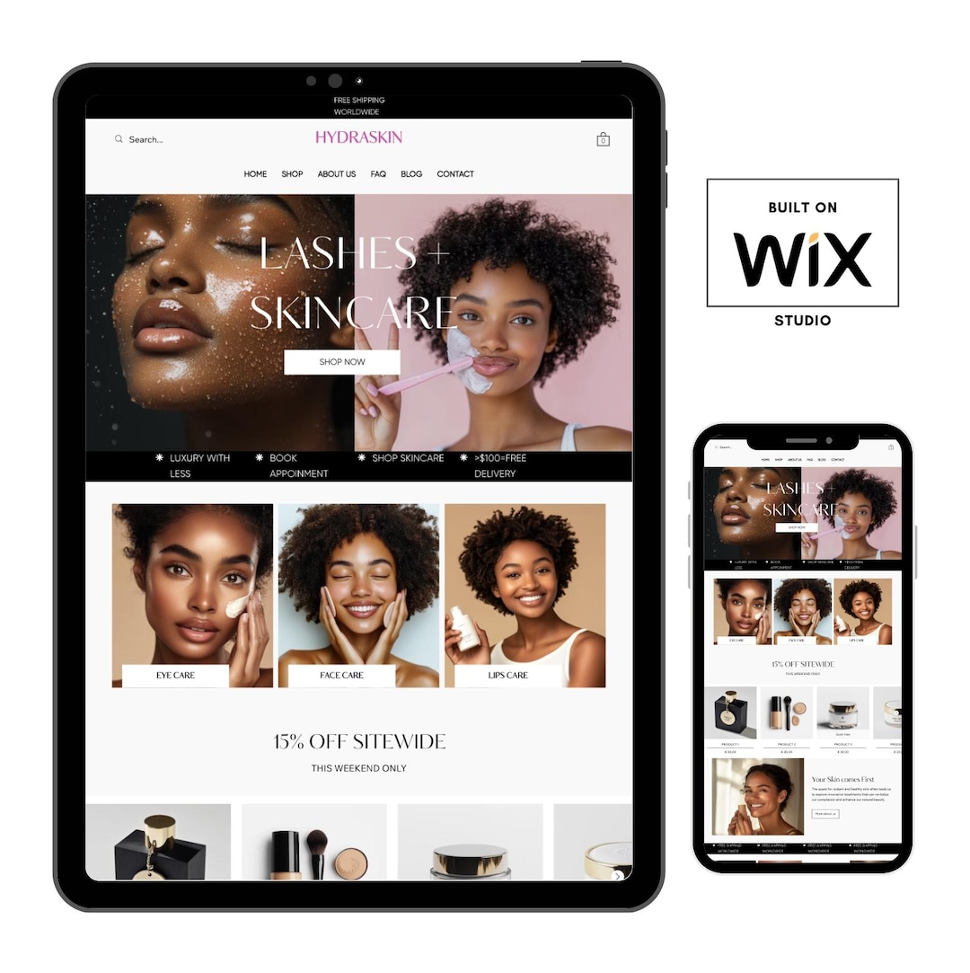 Skincare Wix Website Template: Cosmetics & Lashes + Canva Banners - Etsy
