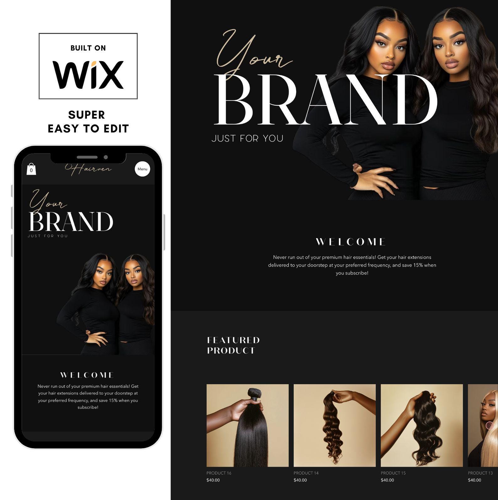 Black and Gold Hair Website Template: Wix Studio, Canva Banners - Etsy