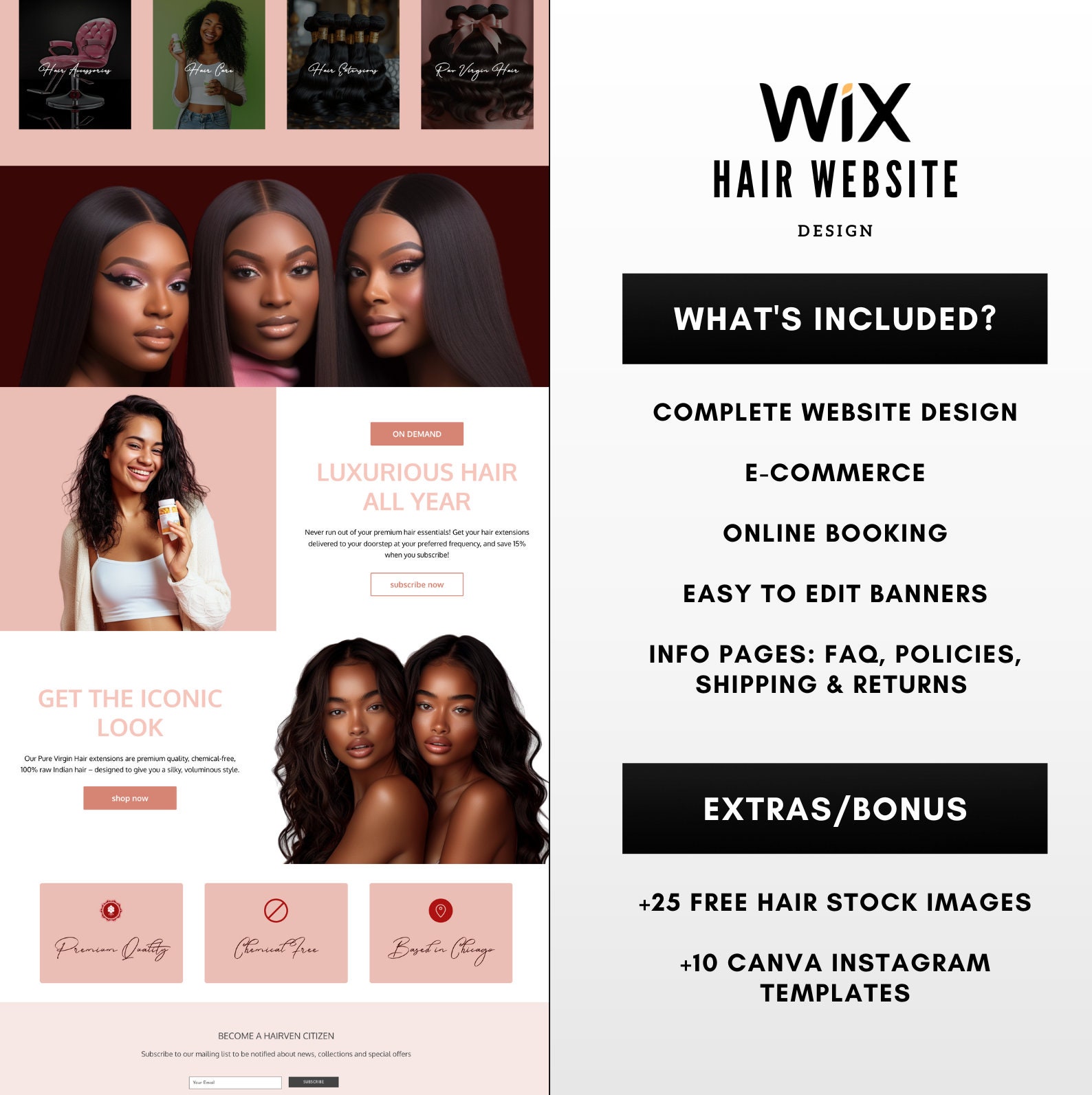 WIX Hair Website Template, Pink Hair Extension Website, WIX Website ...
