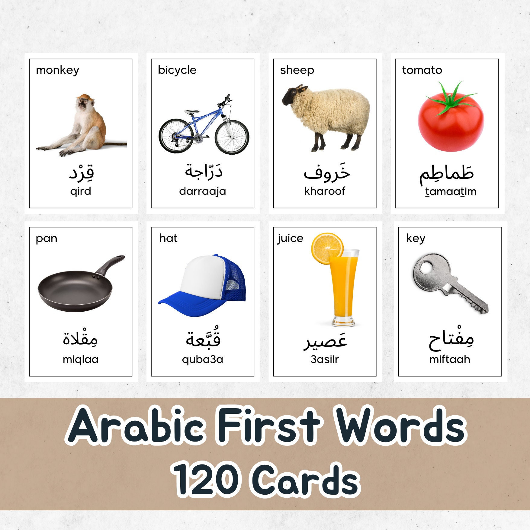 120 Realistic Arabic First Words , Flash Cards, Arabic Learning ...