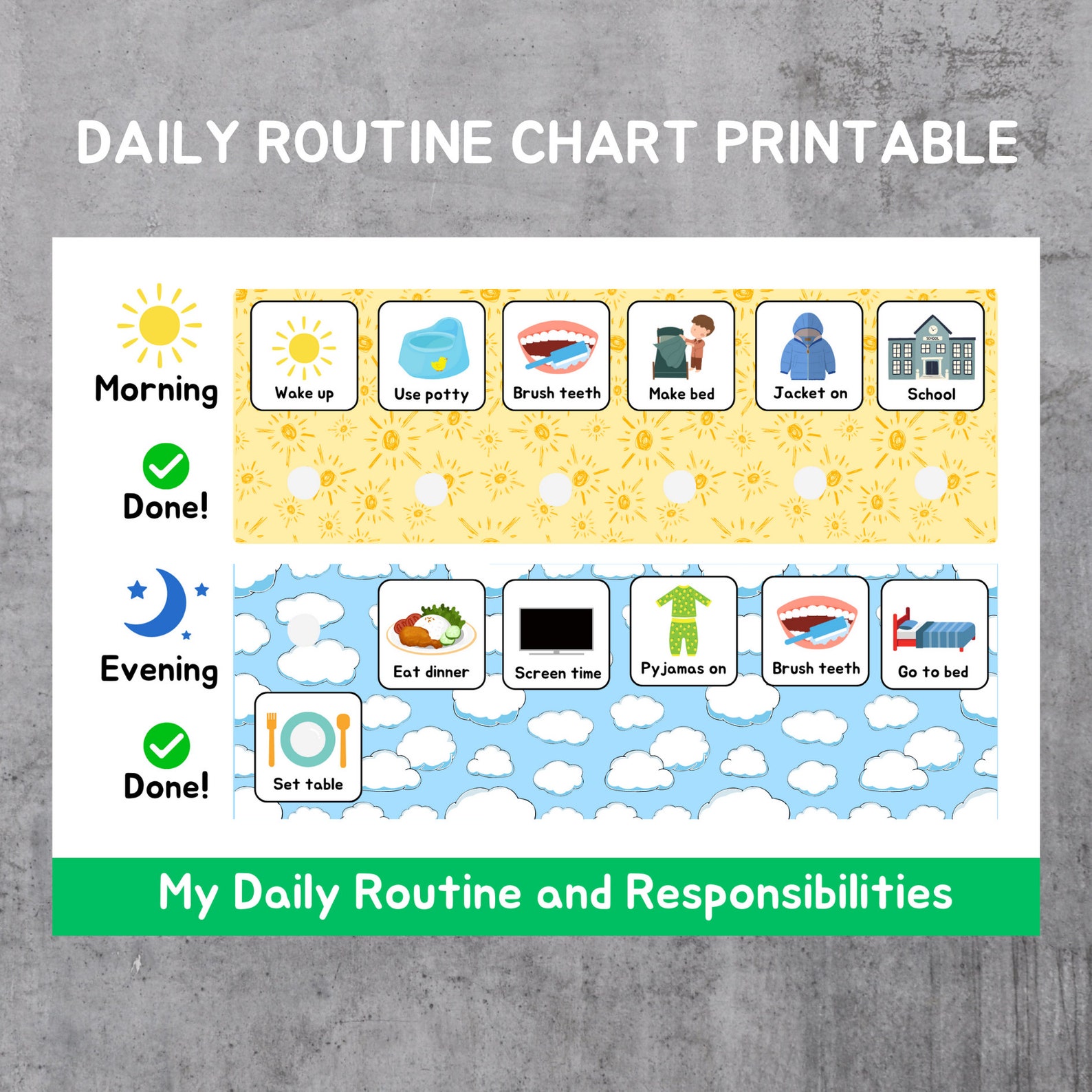 Kids Daily Responsibilities Chart, Daily Routine, Chore Chart, Morning ...