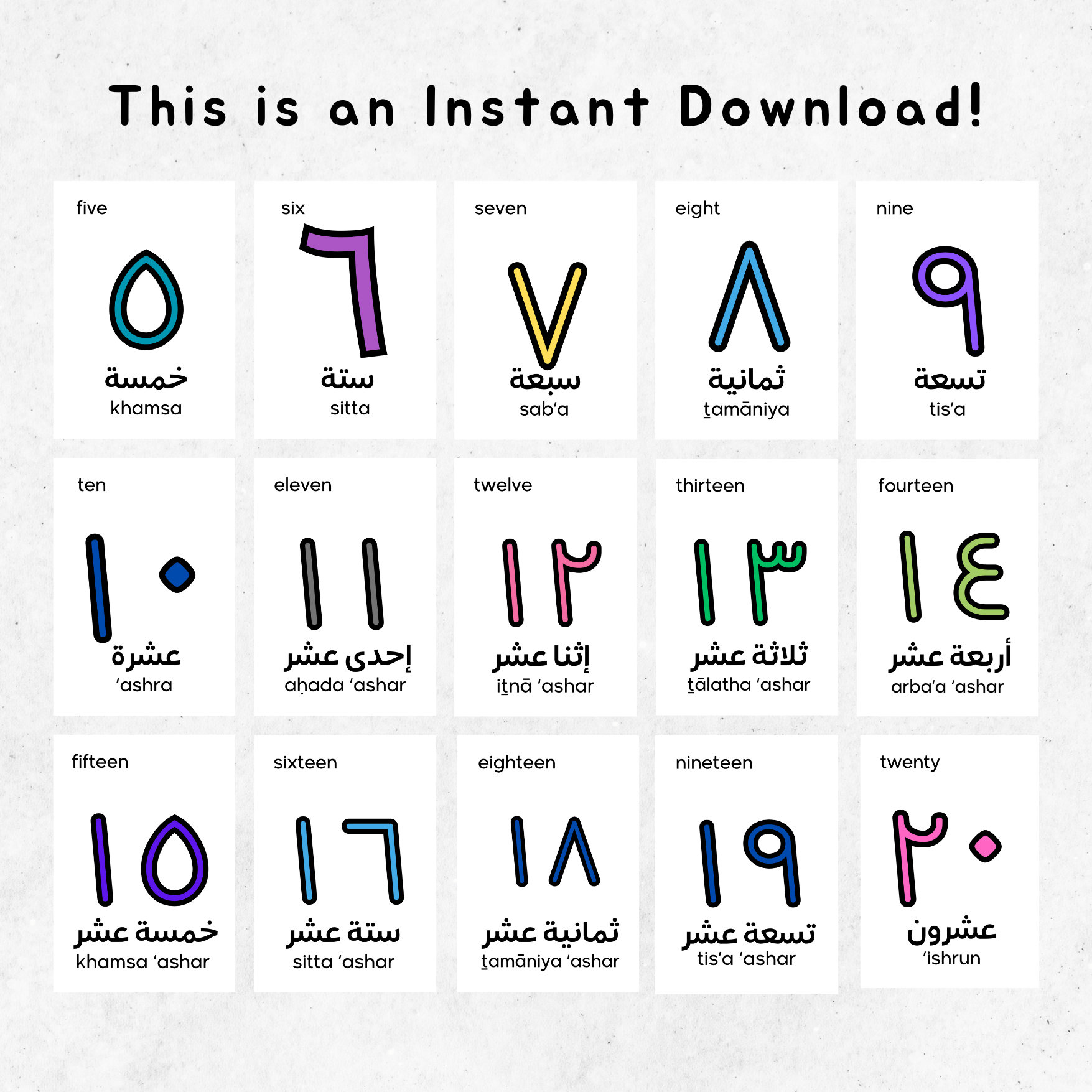 Arabic Numbers Flash Cards, Printable, Digital, Numbers, Maths ...