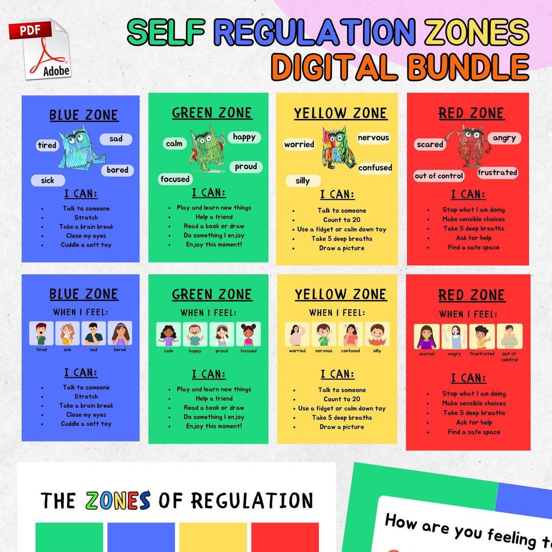 Zones Of Regulation Printable Colour Monster Emotions Coping Etsy Uk