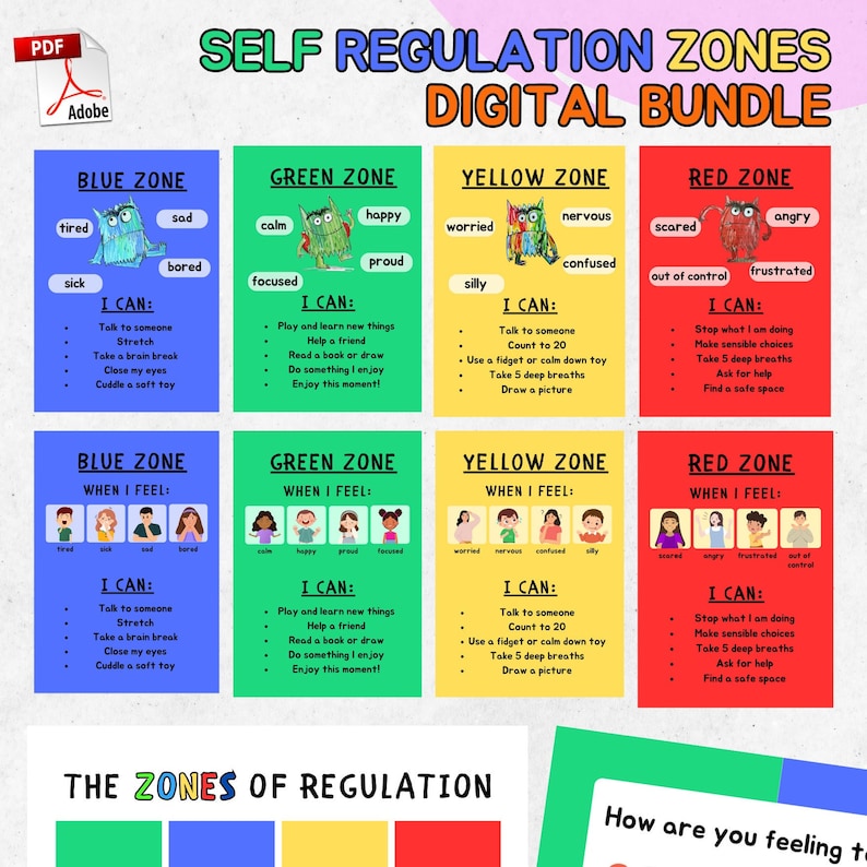 Zones of Regulation Printable Colour Monster Emotions Coping - Etsy UK