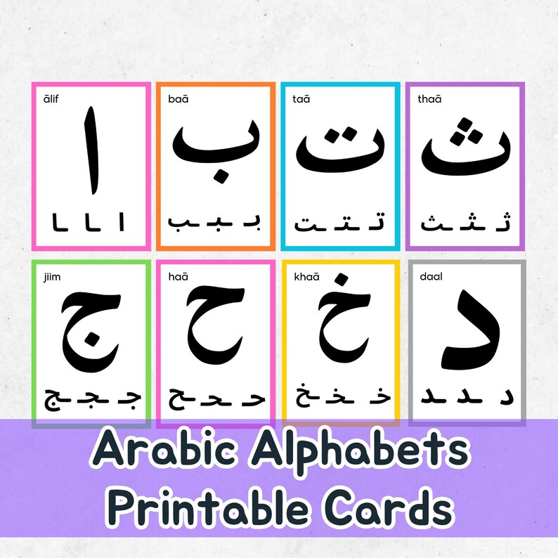 Arabic Alphabets Flash Cards, Joining Alphabets, Beginning Middle End ...