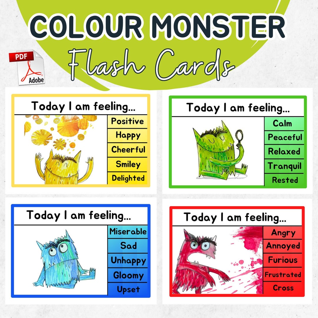 Colour Monster Flash Cards Printable Emotions Coping Skills - Etsy UK