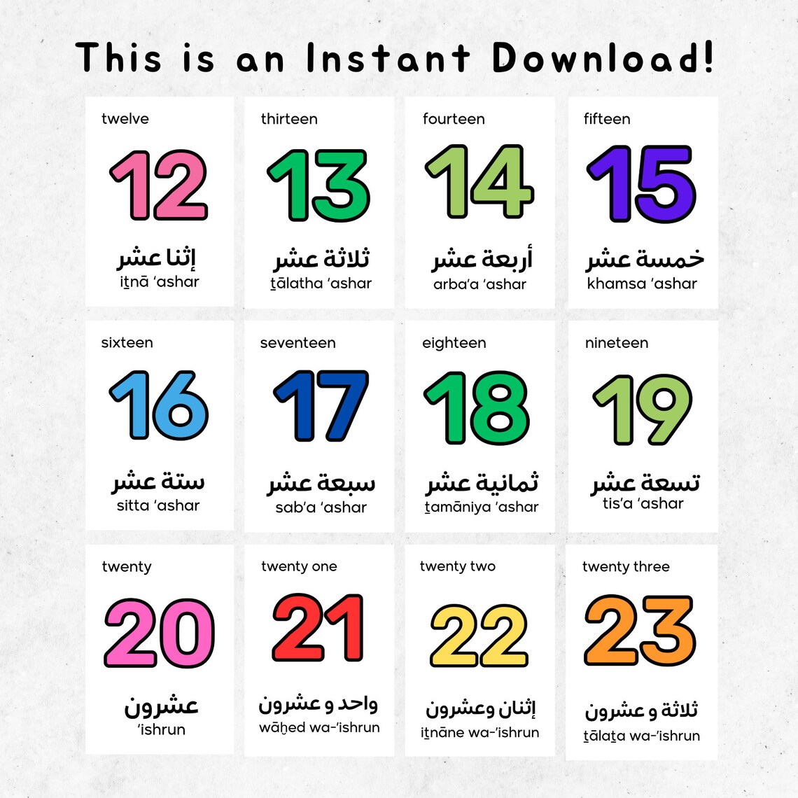 Arabic Numbers Flash Cards Printable Digital Numbers - Etsy