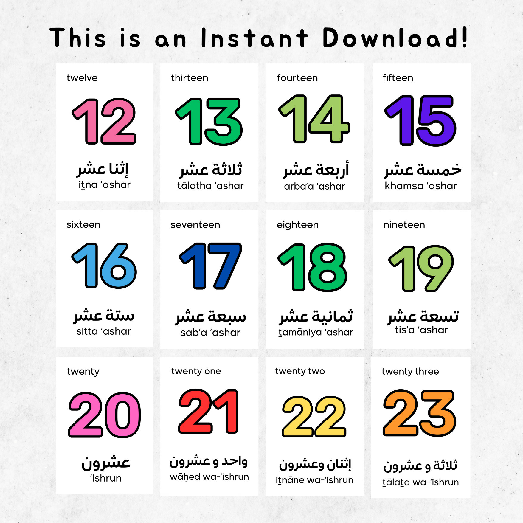 Arabic Numbers Flash Cards Printable Digital Numbers - Etsy