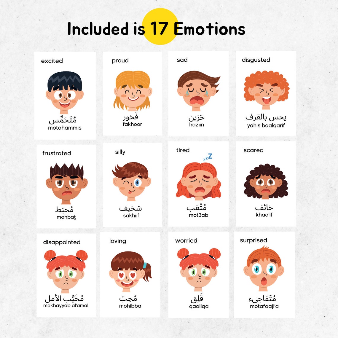 Arabic Emotions , Flash Cards, Arabic Feelings Learning Children Muslim ...