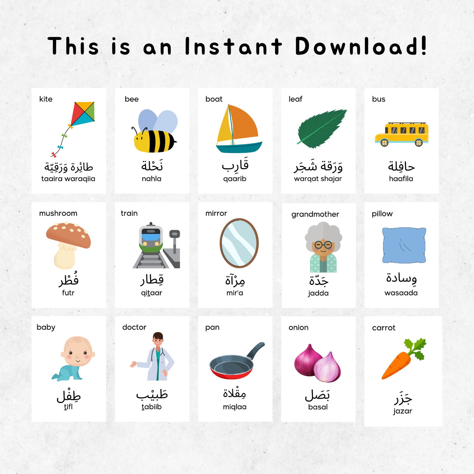 120 Arabic First Words , Flash Cards, Arabic Learning Children Muslim ...