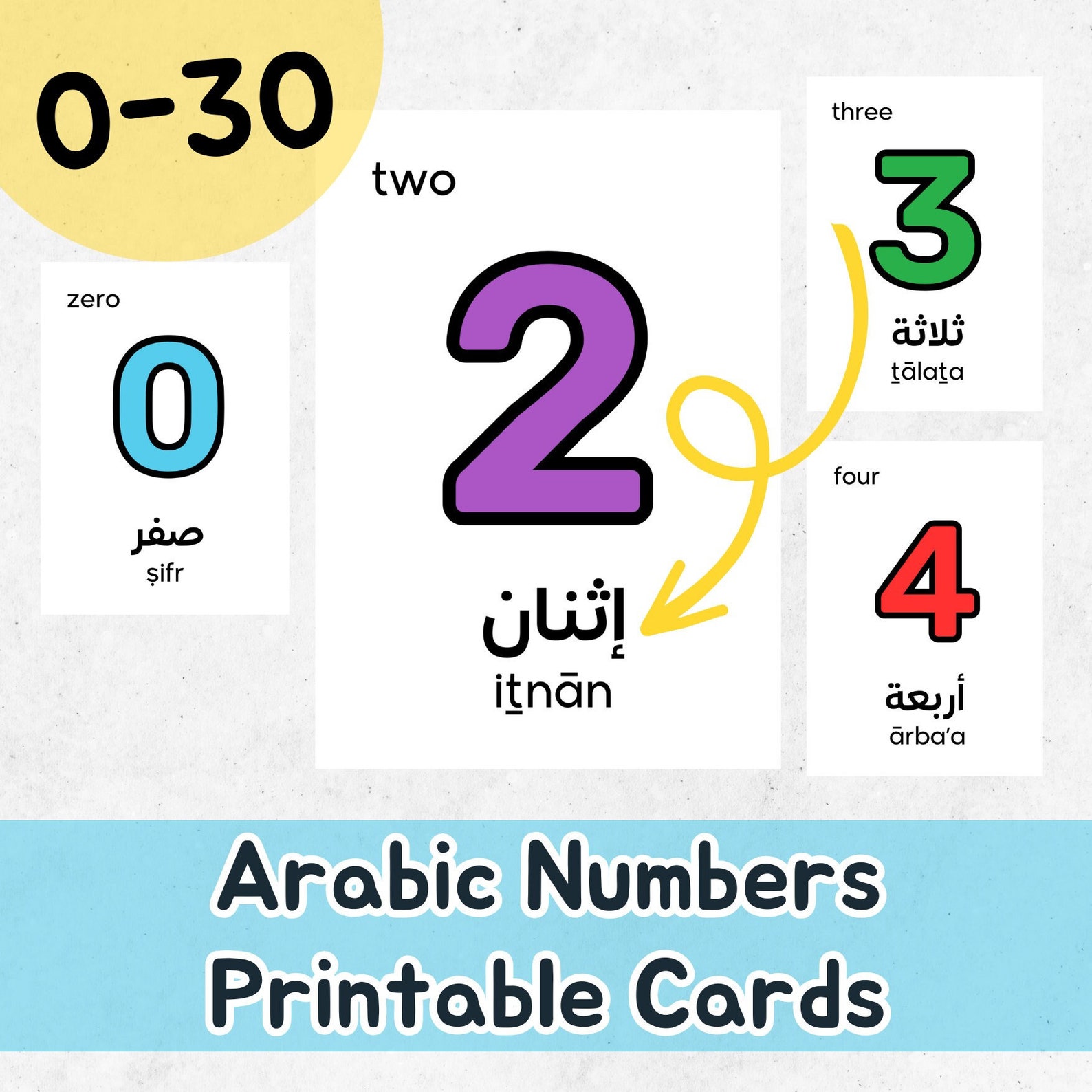 Arabic Numbers Flash Cards Printable Digital Numbers - Etsy