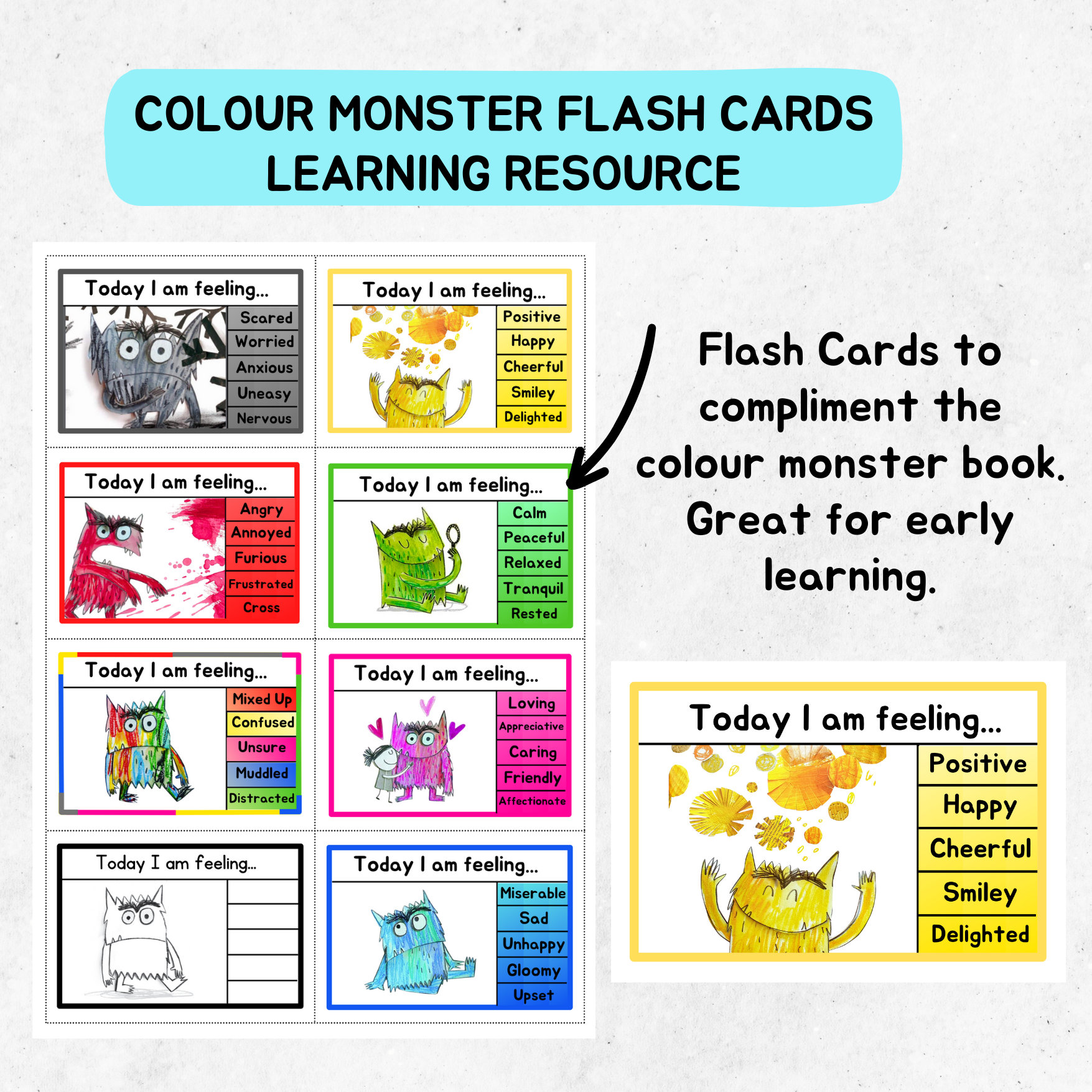 Colour Monster Flash Cards Printable Emotions Coping Skills - Etsy