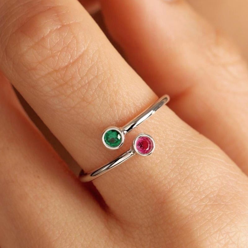 Two Birthstone Adjustable Ring - Etsy