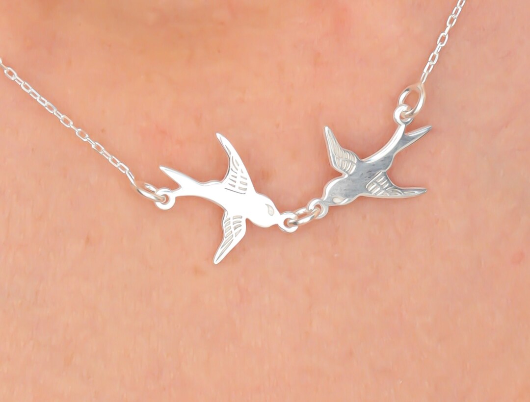 Double Doves Necklace, Kissing Bird Necklace, 925K Birds Necklace, Gift ...