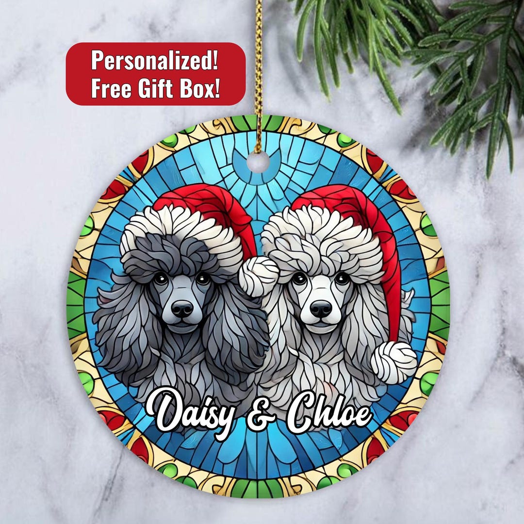 Custom Poodle Ornament, Personalized Two Poodle Ornament, Dog Christmas ...