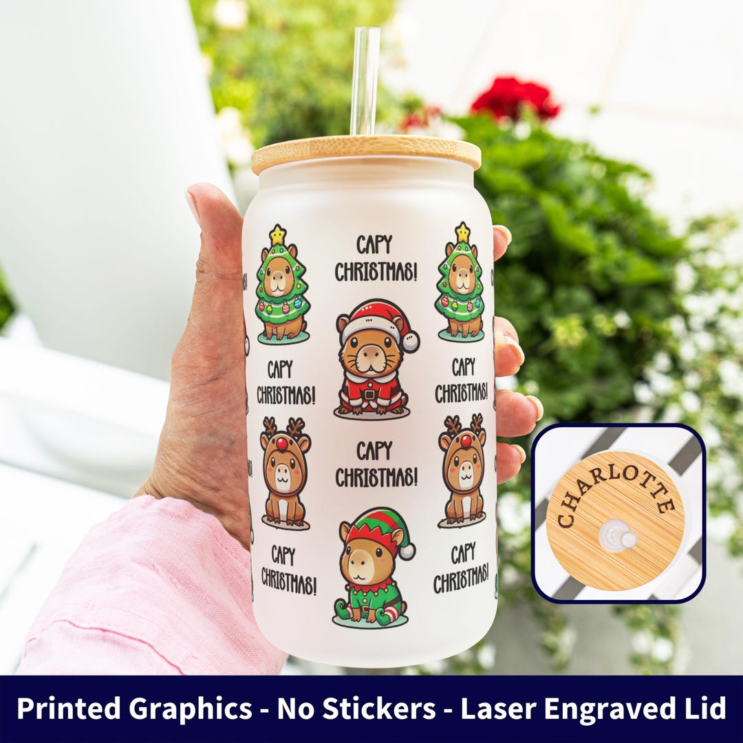 Personalized Capybara Iced Coffee Cup, Capybara Christmas Glass Can ...