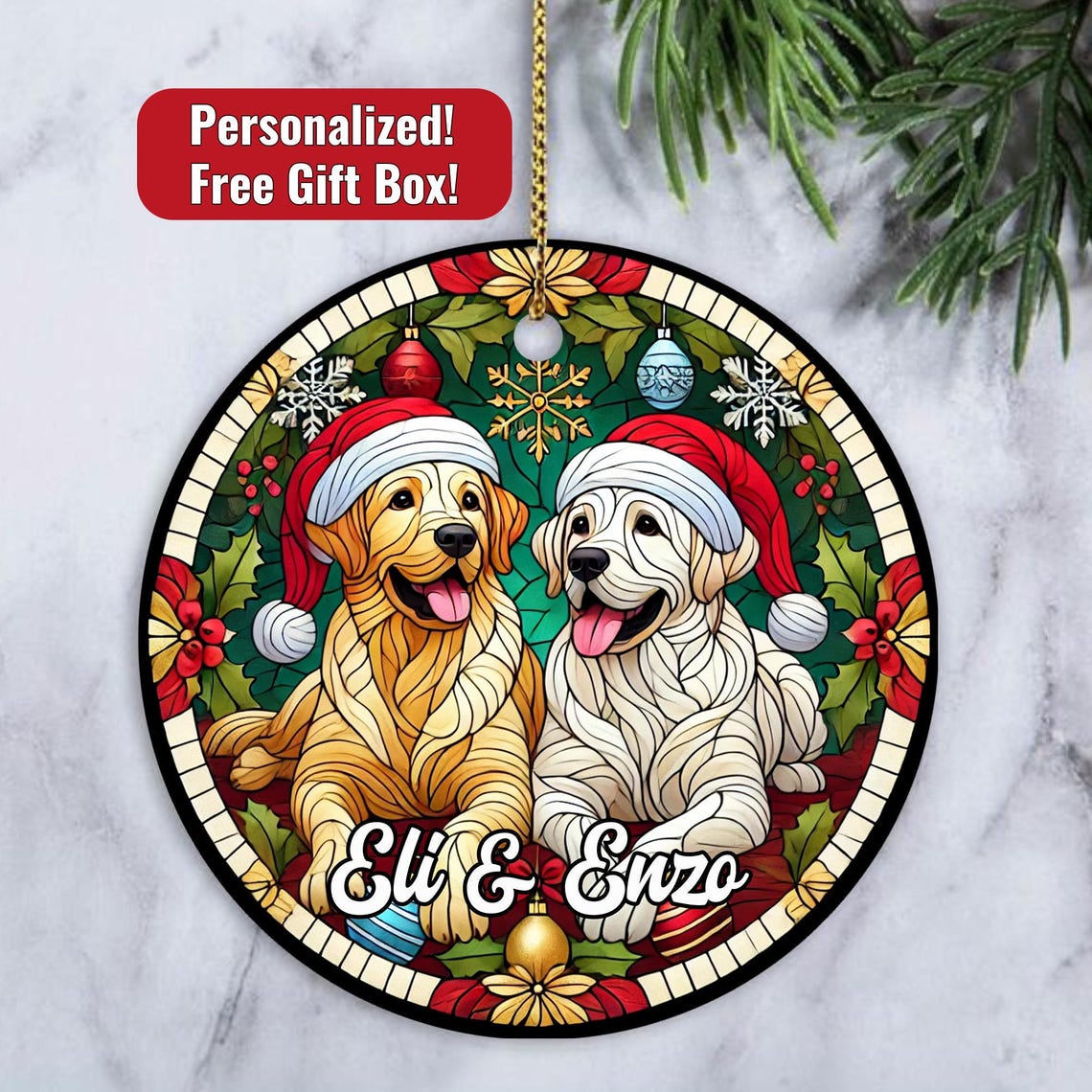 Custom Labrador Ornament, Personalized Two Lab Ornament, Dog Christmas ...