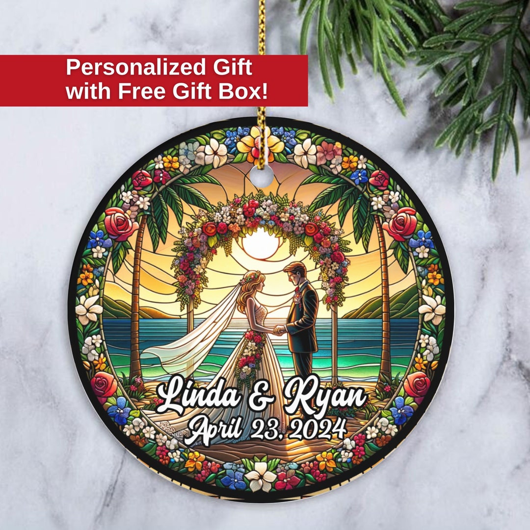 Custom Couple Wedding Ornament Gift, Personalized Ceramic Engagement ...