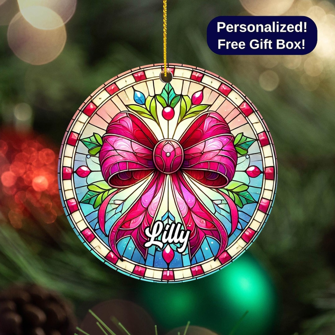 Personalized Pink Coquette Bow Christmas Ornament, Customized Coquette ...