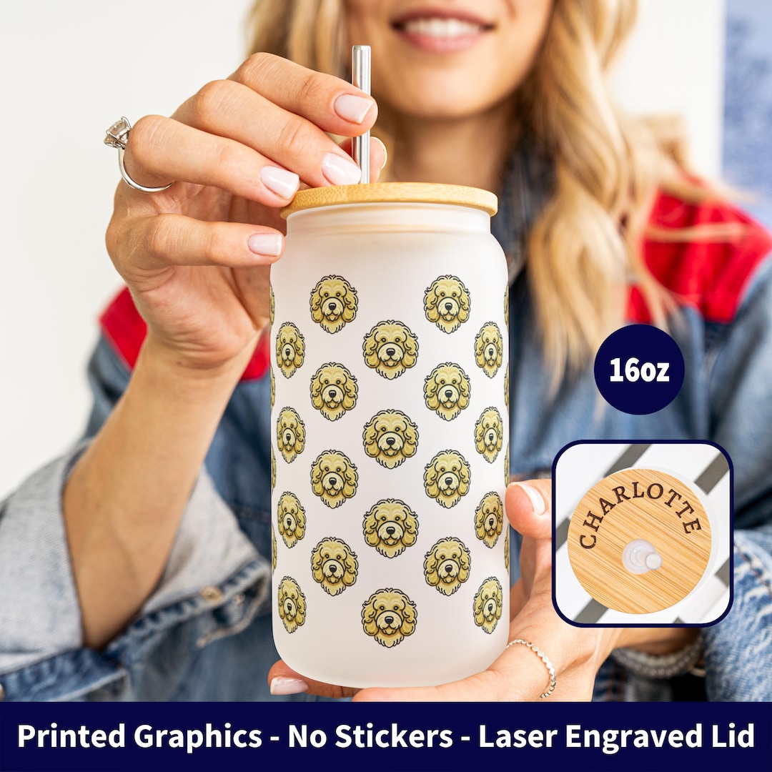 Custom Golden Doodle Cup, Doodle Mama Iced Coffee Glass Tumbler, Gift ...