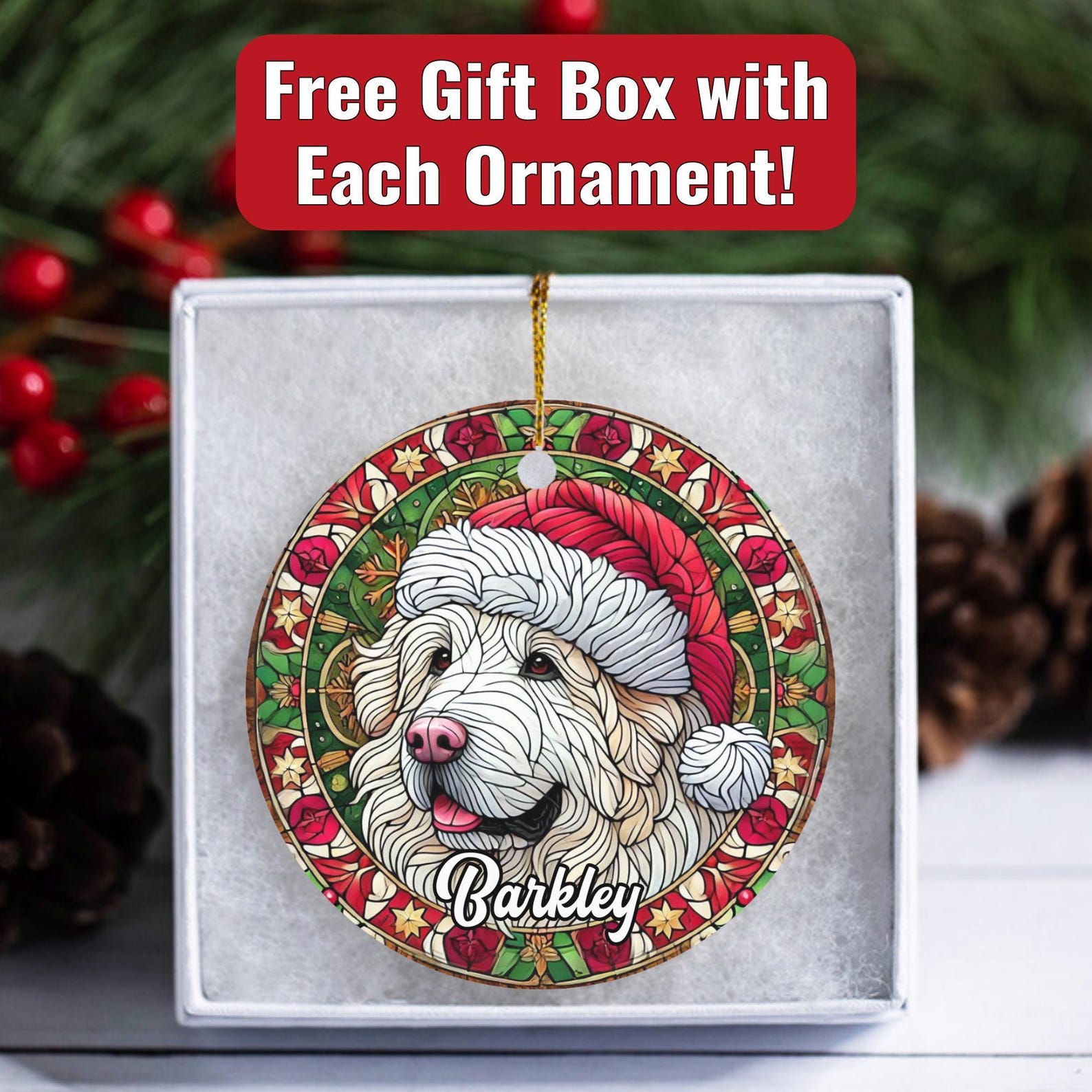 Custom Great Pyrenees Ornament, Personalized White Fluffy Dog Ornament ...