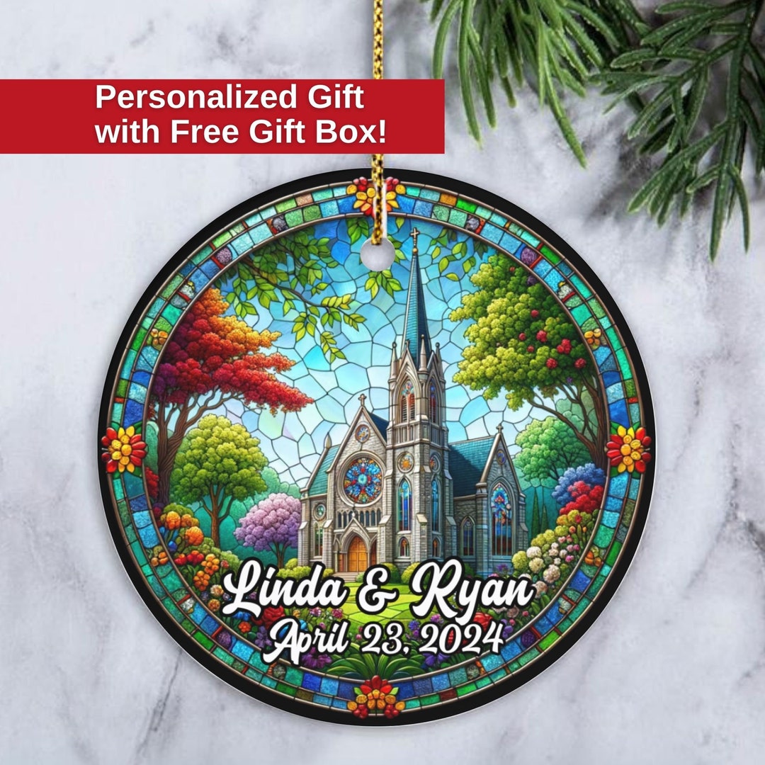 Custom Spring Wedding Gift, Personalized Married Ornament, Wedding Date ...