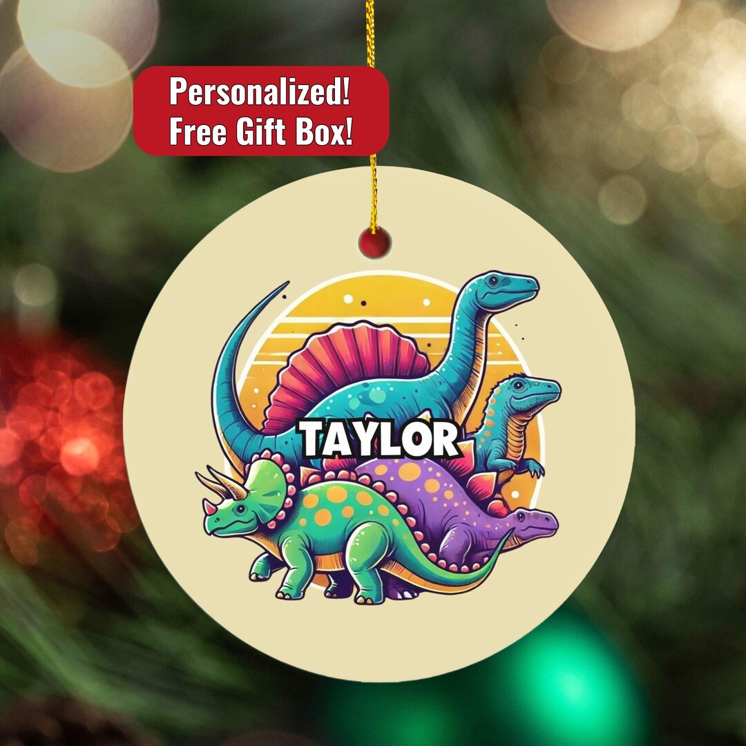 Cute Dinosaur Personalized Christmas Tree Ornament, Custom Dinosaur ...