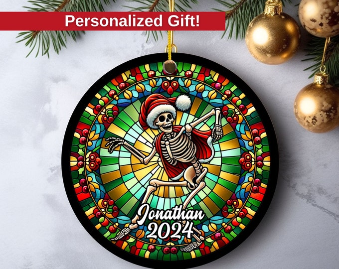 Elegant Bones Top-hat Skeleton With Roses Stained Glass Style Ceramic ...