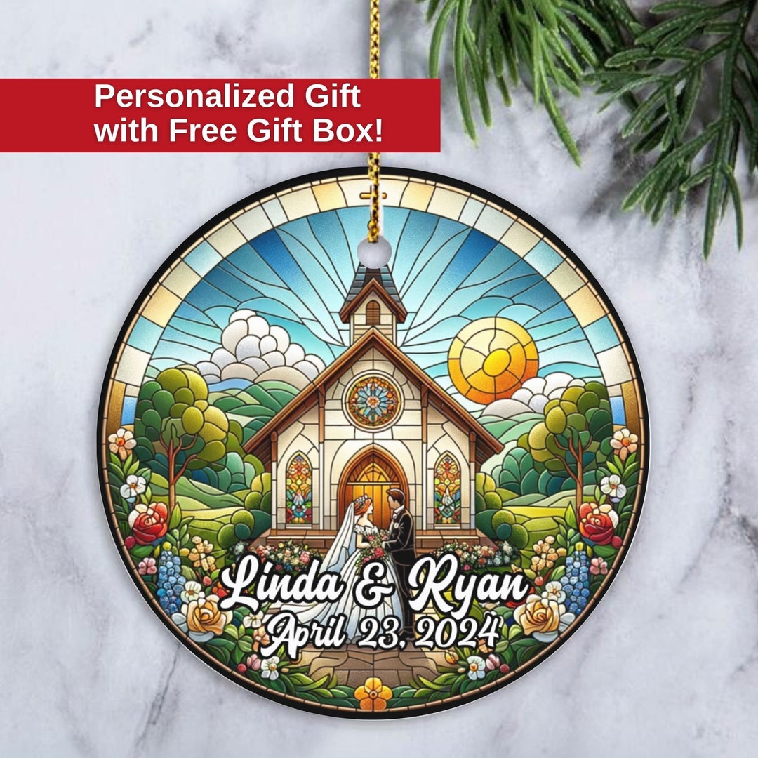 Custom Spring Wedding Gift, Personalized Married Ornament, Wedding Date ...