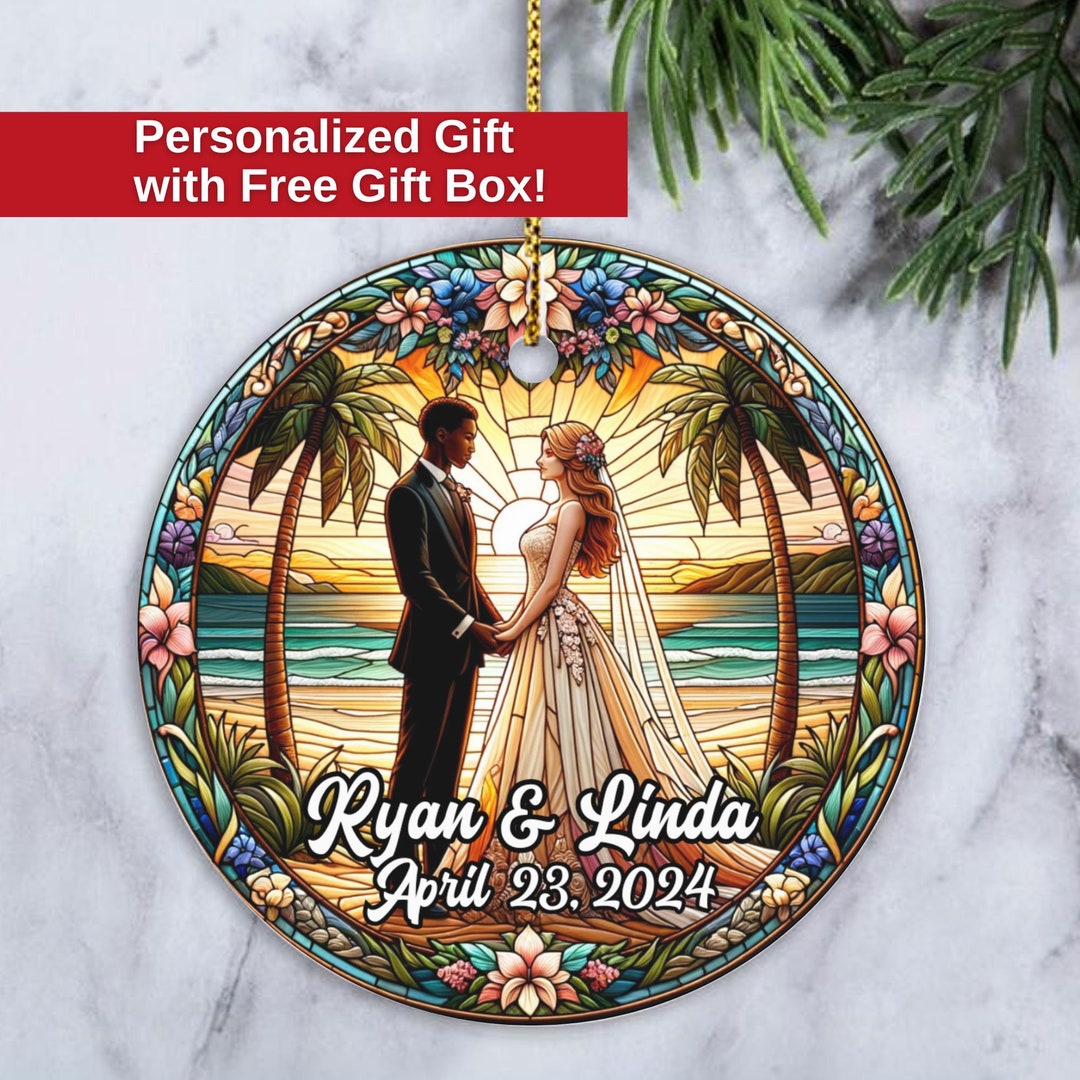 Custom Couple Wedding Ornament Gift, Personalized Ceramic Engagement ...