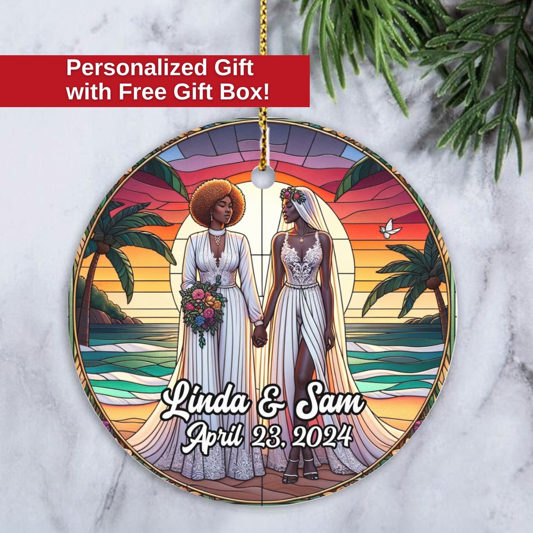 Custom Lesbian Couple Wedding Gift, Personalized Ceramic Gay Engagement ...