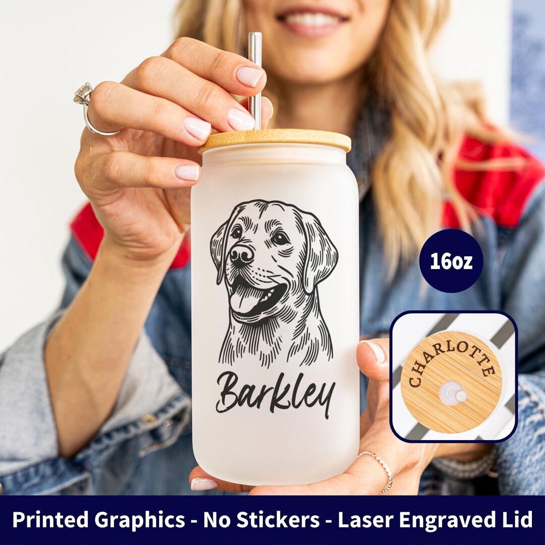 Labrador Iced Coffee Cup With Name, Lab Frosted Glass Cup, Custom ...