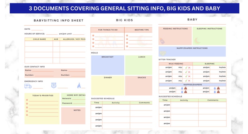 Babysitter Planner Printable, Editable Babysitter Planner, Childcare ...