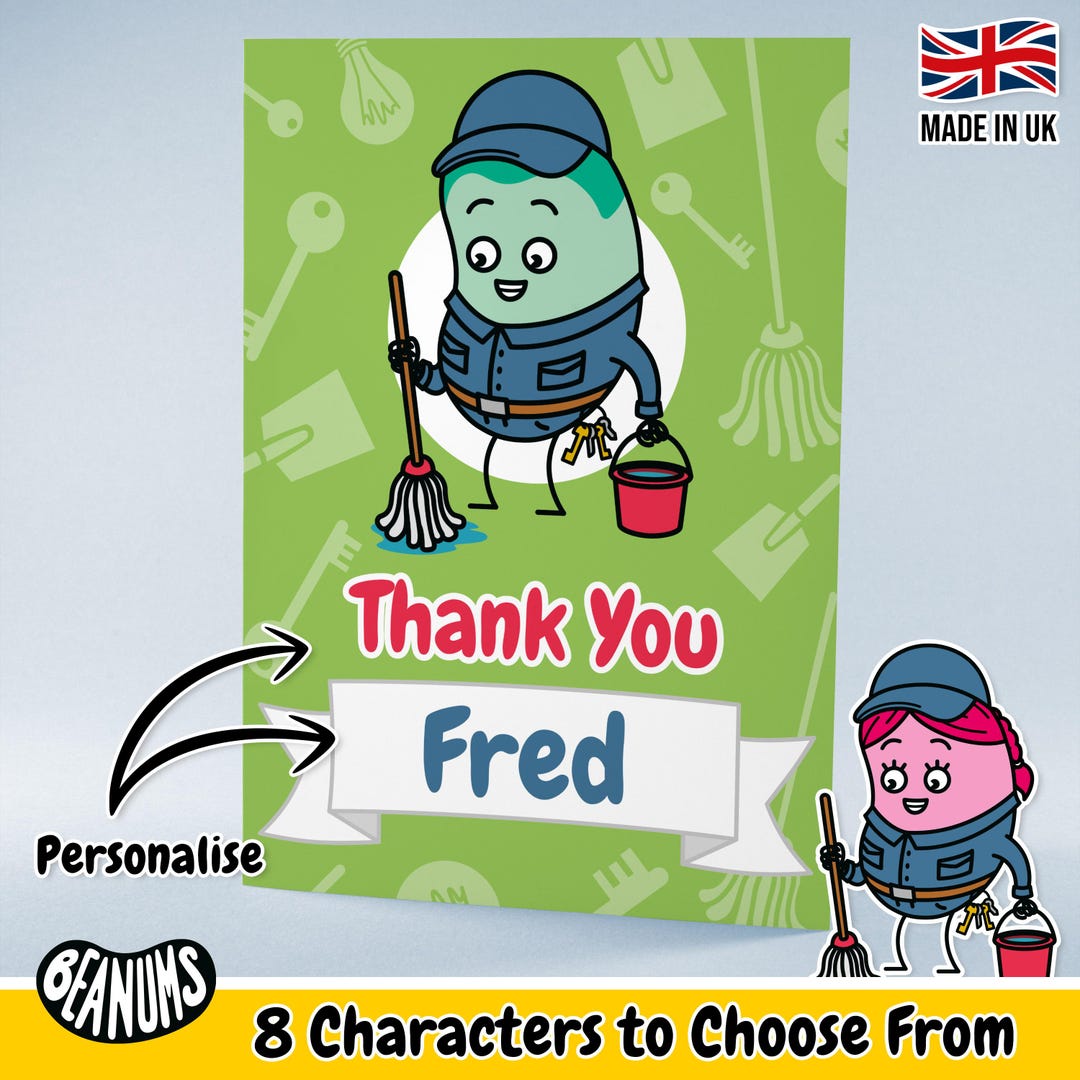 Personalised Caretaker Thank You Card. Fun Janitor Care Taker Themed ...