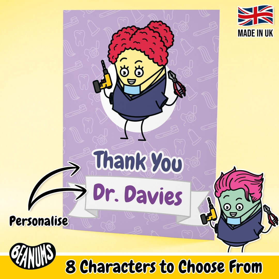 Personalised Dentist Thank You Card. Fun Unique Dental Custom Gift ...