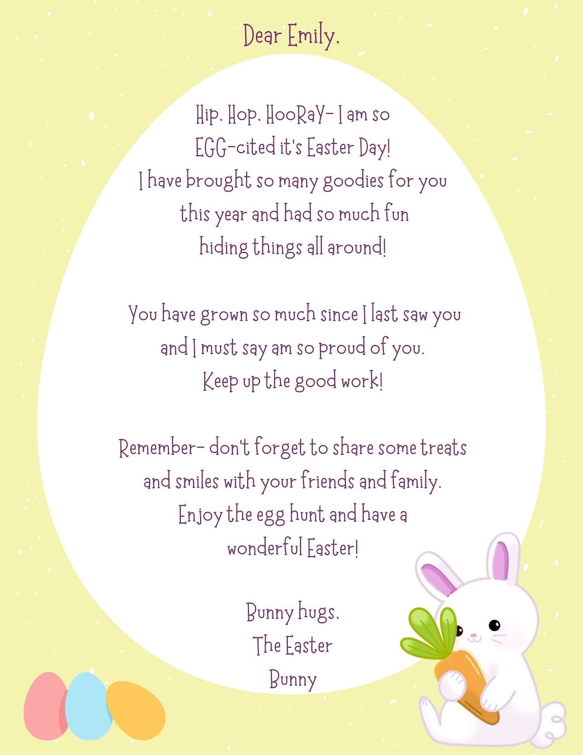 Egg-citing Easter Bunny Letter: Personalized Digital Download for Kids ...
